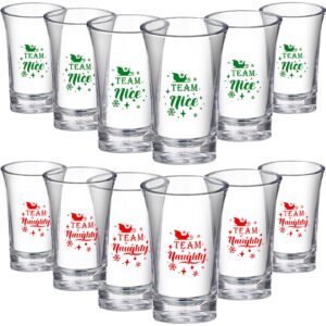 set of 12 christmas shot glasses 1.2 oz holiday cocktail glasses acrylic christmas shot cups green red team naughty team nice cups novelty acrylic stemless wineglass party shot cups for drinking gift