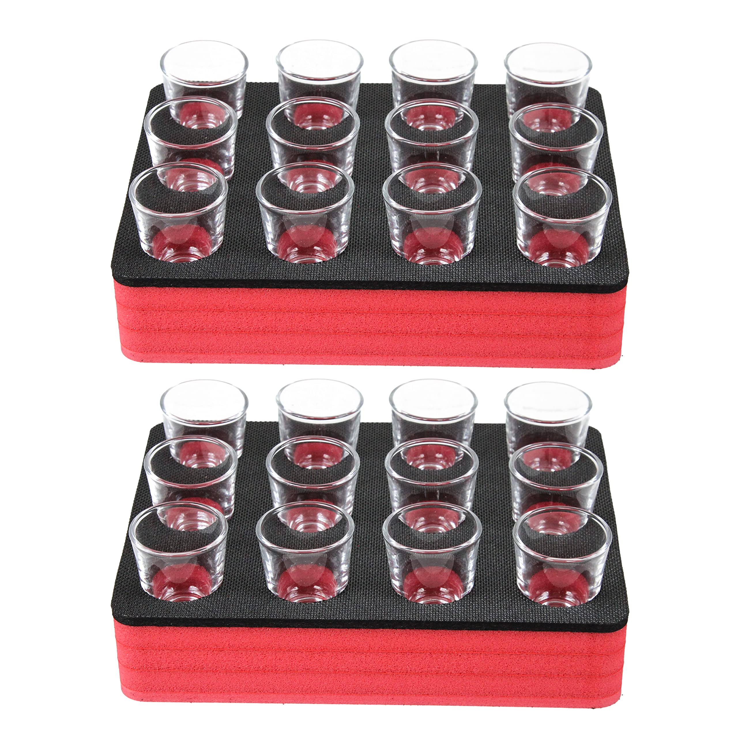 Polar Whale 2 Shot Glass Holders Organizer Modern Tray for Home Kitchen Bar or Club Party Durable Red and Black Durable Foam Serving Rack 10 Inches Wide Each Holds 12 Shots