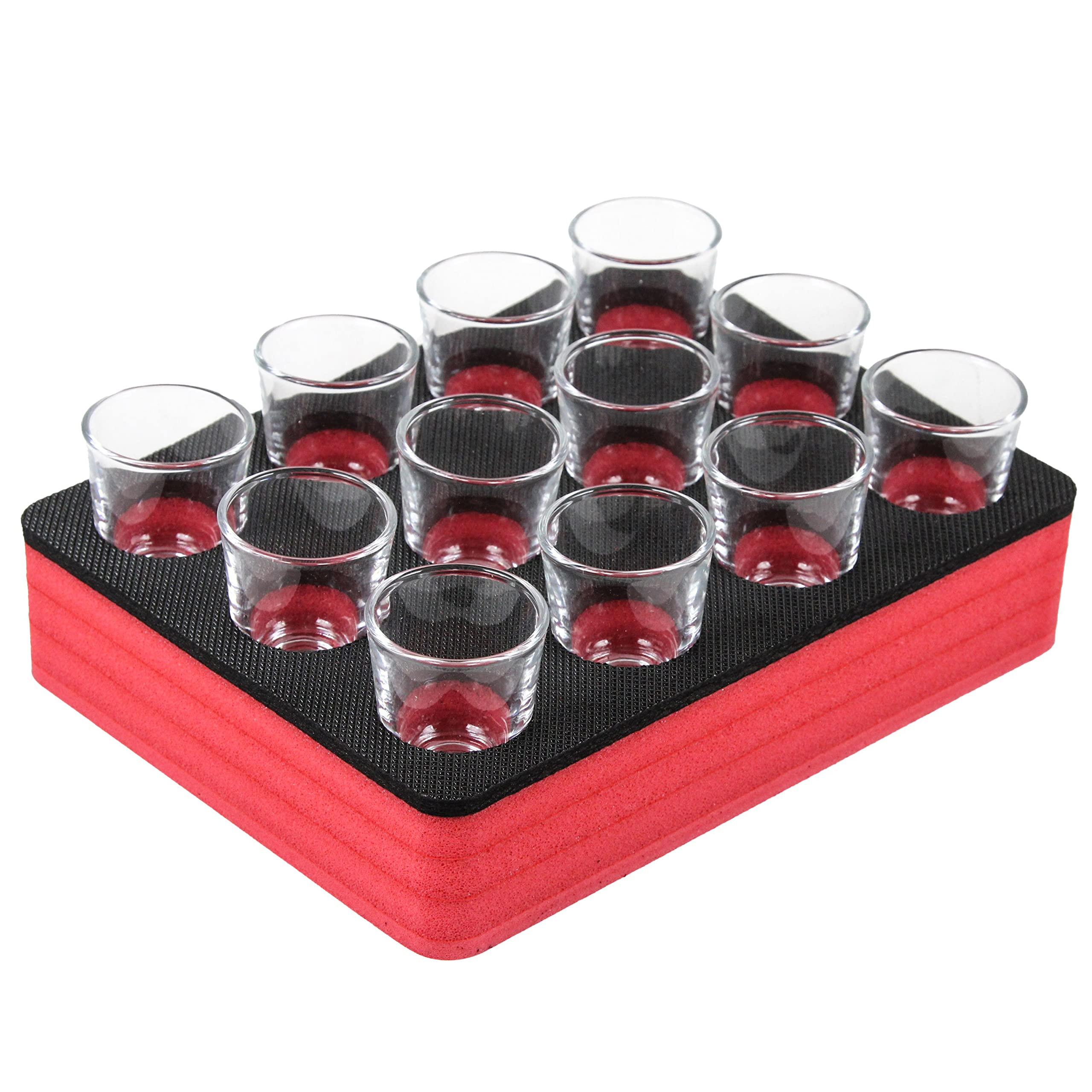 Polar Whale 2 Shot Glass Holders Organizer Modern Tray for Home Kitchen Bar or Club Party Durable Red and Black Durable Foam Serving Rack 10 Inches Wide Each Holds 12 Shots