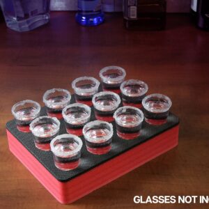 Polar Whale 2 Shot Glass Holders Organizer Modern Tray for Home Kitchen Bar or Club Party Durable Red and Black Durable Foam Serving Rack 10 Inches Wide Each Holds 12 Shots