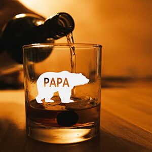 AGMdesign, Funny Papa Bear Whiskey Glasses Gift for Dad, Daughter, Son, Kids, Men's Birthday Gifts for Dad, Father's Day Gift