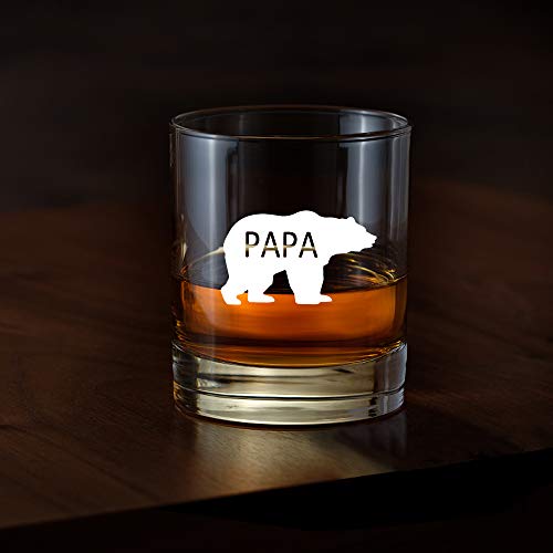 AGMdesign, Funny Papa Bear Whiskey Glasses Gift for Dad, Daughter, Son, Kids, Men's Birthday Gifts for Dad, Father's Day Gift