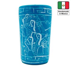 Casa Fiesta Designs Colorful Mexican Shot Glasses, Hand-painted in Mexico - Great for Tequila, Mezcal and Sangrita, 2 oz - Tequilero Historias (Pack of 2) (Turquoise)