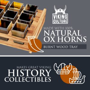 Viking Culture Horn Shot Glasses - Authentic Medieval and Nordic-Inspired Drinkware with Wooden Serving and Storage Tray - Handmade Drinking Set - Perfect for Parties, Collection and Gift