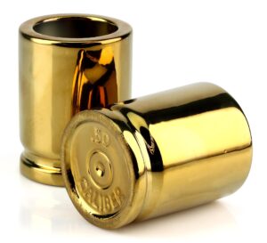 caliber gourmet 50 caliber shot glasses - set of 2, gold