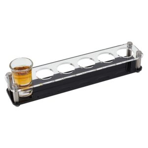 ahandmaker shot glass holder tray, 6 hole acrylic bar tasting serving tray, wine shot glasses display, whiskey glass cup rack organizer for restaurant club bar party family gathering, horizontal