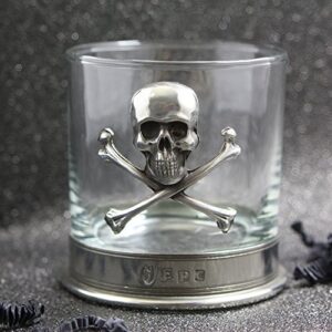 English Pewter Company 11 Ounce Old Fashioned Whisky Rum Rocks Glass With Stunning Pewter Skull and Cross Bones [TUM07]