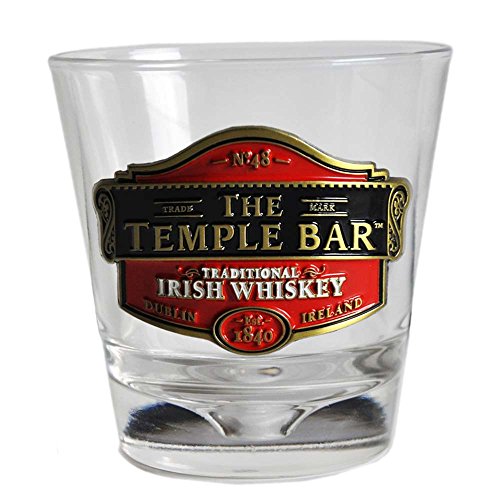 Whiskey Glass With Temple Bar Traditional Irish Whiskey Metal Badge Design