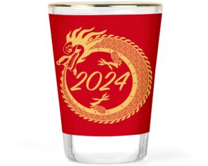 year of the dragon 2024 - chinese new year shot glass - lunar new year 2024 gift - year of the dragon red and gold happy new year 2024 chinese zodiac - cny 2024