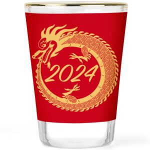 Year of the Dragon 2024 - Chinese New Year shot glass - Lunar New Year 2024 gift - Year of the Dragon Red and Gold Happy New Year 2024 Chinese Zodiac - CNY 2024