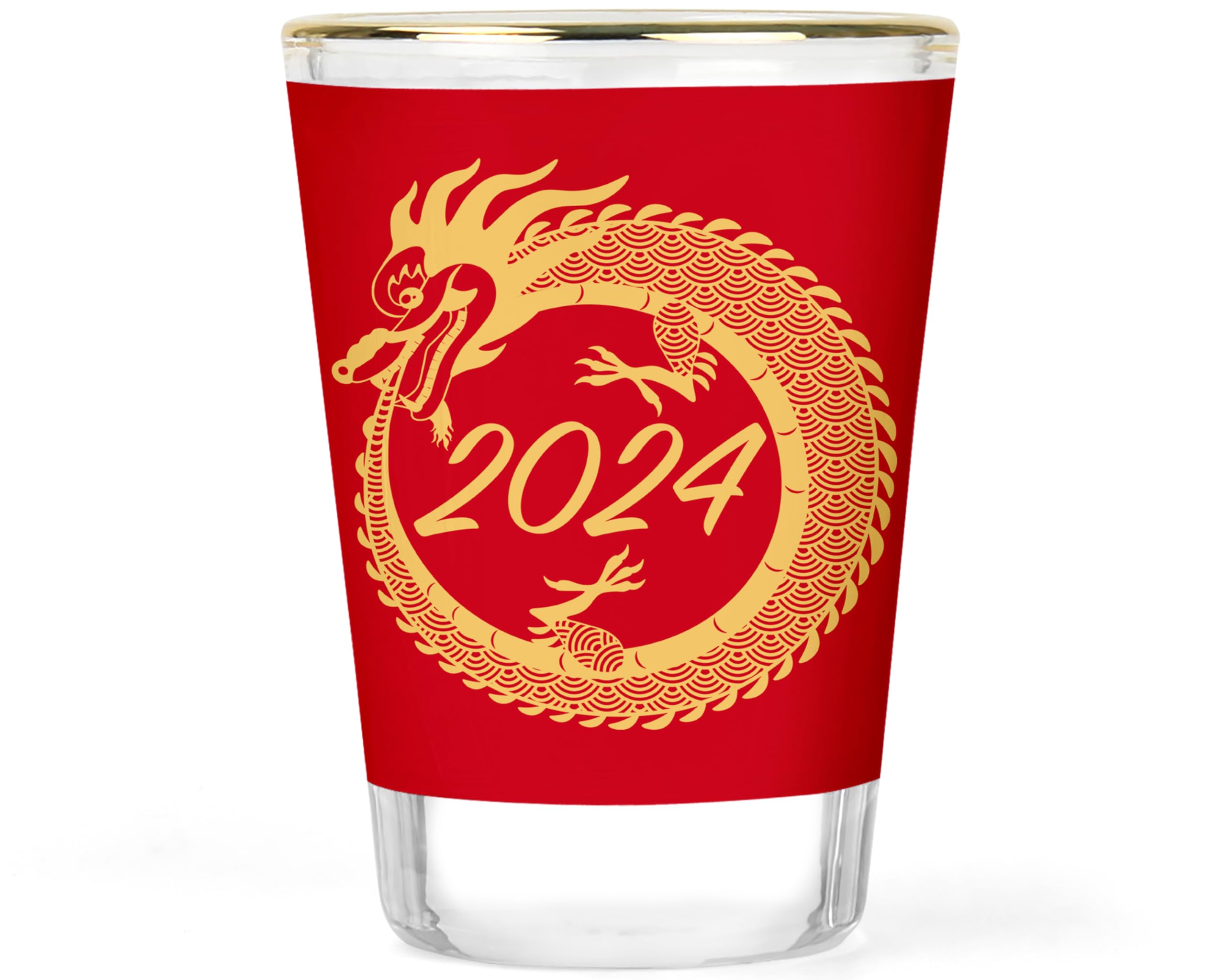 Year of the Dragon 2024 - Chinese New Year shot glass - Lunar New Year 2024 gift - Year of the Dragon Red and Gold Happy New Year 2024 Chinese Zodiac - CNY 2024