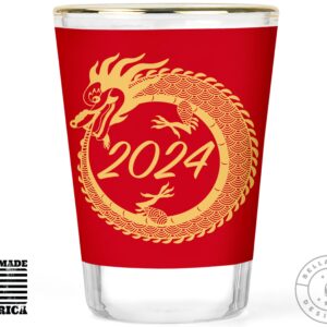 Year of the Dragon 2024 - Chinese New Year shot glass - Lunar New Year 2024 gift - Year of the Dragon Red and Gold Happy New Year 2024 Chinese Zodiac - CNY 2024