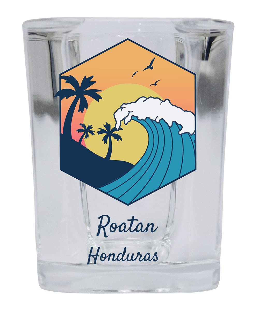 R and R Imports Roatan Honduras 2 Ounce Square Base Liquor Shot Glass Wave Design