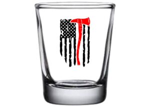 rogue river tactical tattered wavy distressed thin red line flag ax axe shot glass gift for fire fighter firefighter fd fire department