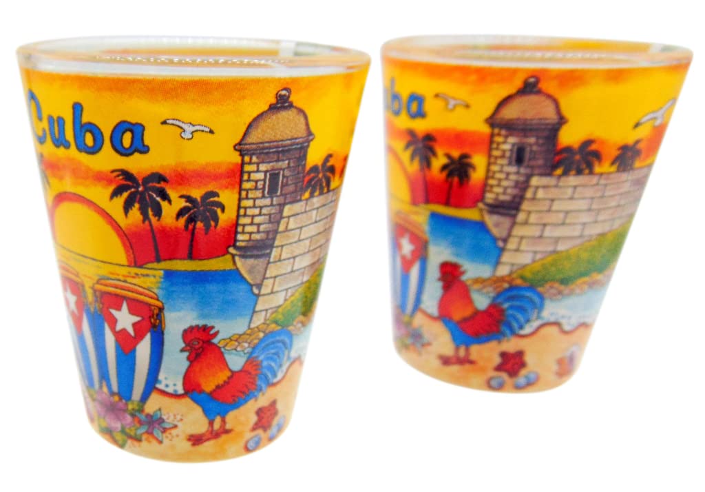 Westmon Works Cuba Shot Glass Cuban Souvenir Pack Two of the Same Glasses Featuring Scenes from the Tropical Island Nation