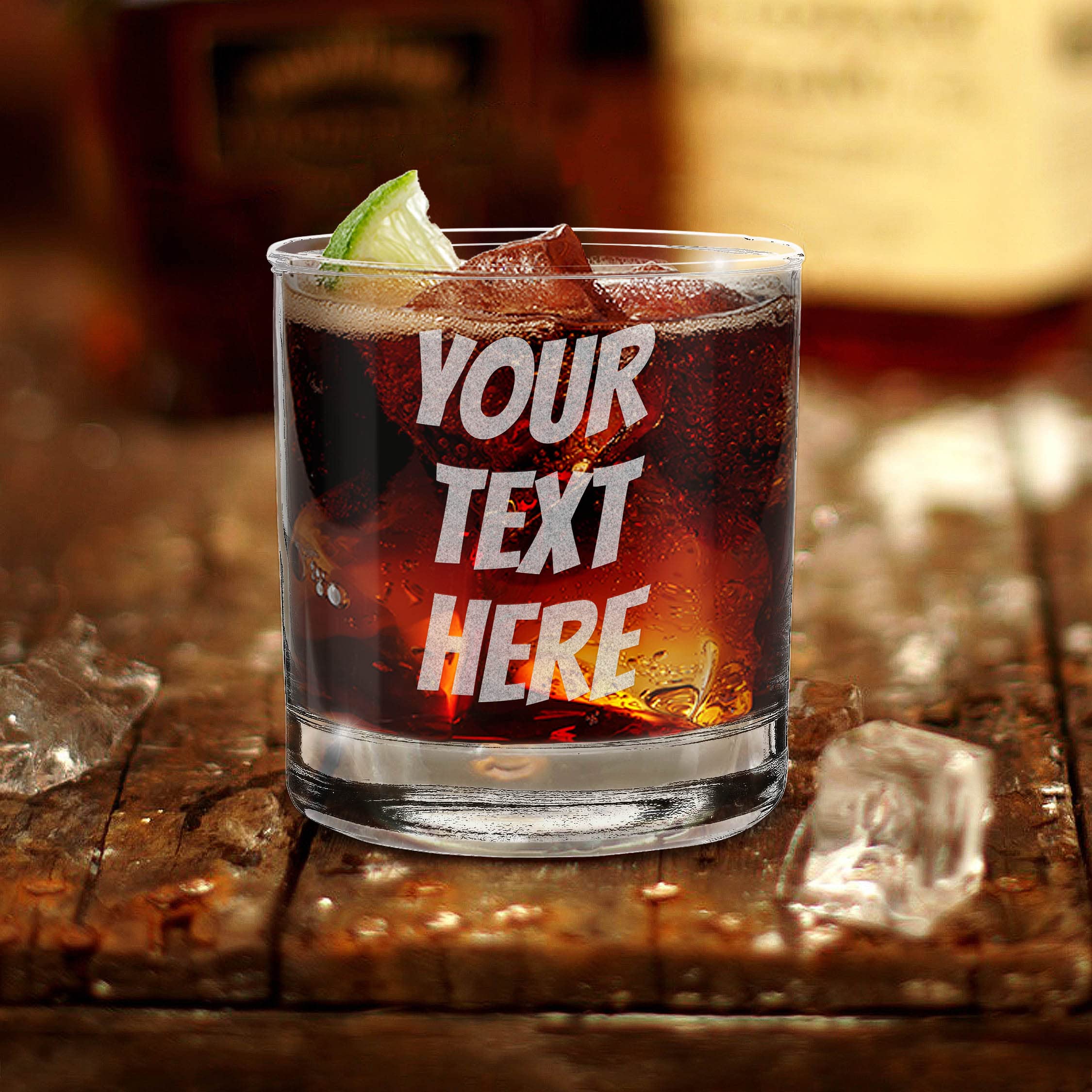 Personalized Your Text Here Engraved Bourbon Whiskey Glass 11 oz, Custom Drinking Rocks Glasses Gift for Him, Her