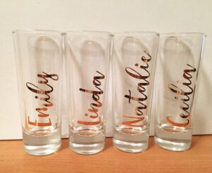 custom shot glass with gold text, add your personalized text