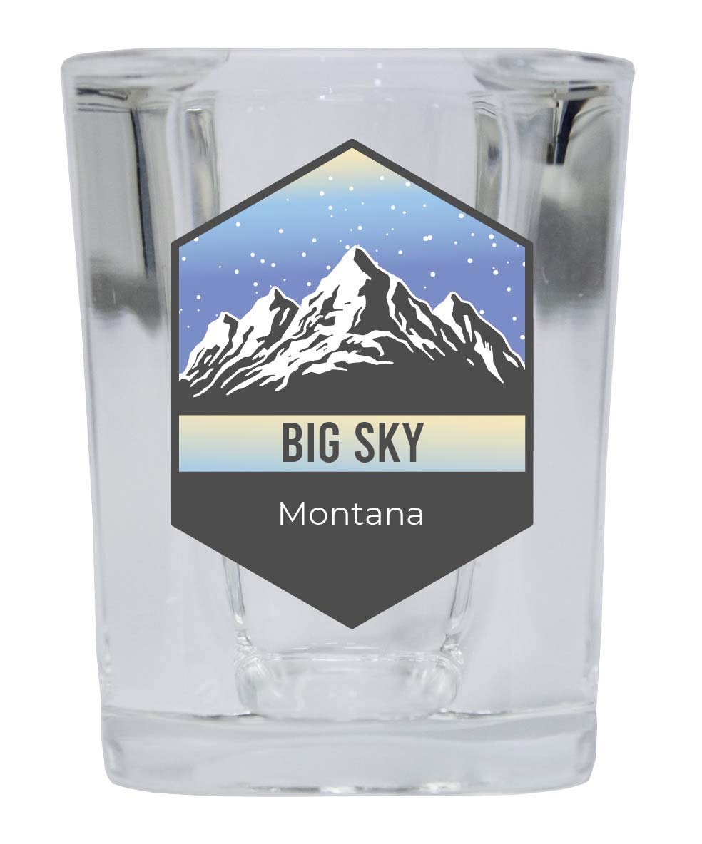 R and R Imports Big Sky Montana Ski Adventures 2 Ounce Square Base Liquor Shot Glass