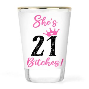 Birthday Shot Glass | She's 21 Bitches | Bday Party Shot Glasses | Birthday Celebration Shot Glass | Custom Birthday Gift | Bday Glass | Personalized Happy Birthday