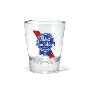 pabst blue ribbon striped logo clear shot glass