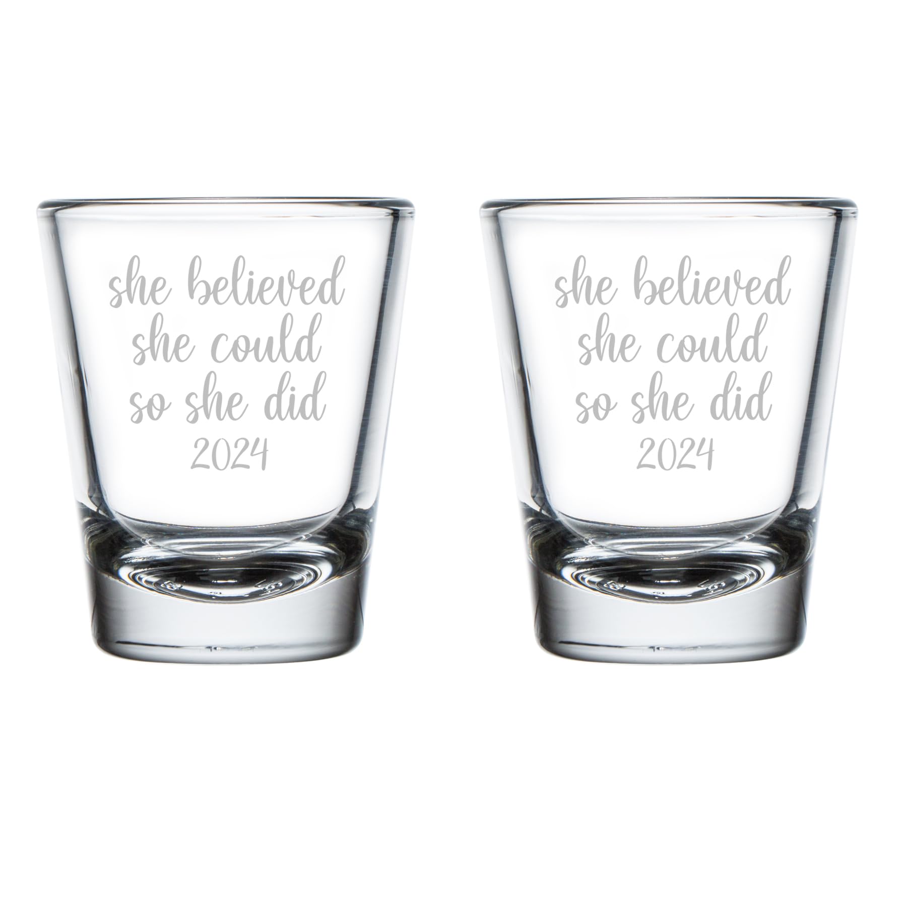 MIP Set of 2 Shot Glasses 1.75oz Shot Glass She Believed She Could So She Did 2024 Grad Graduate Graduation Promotion Milestone Gift