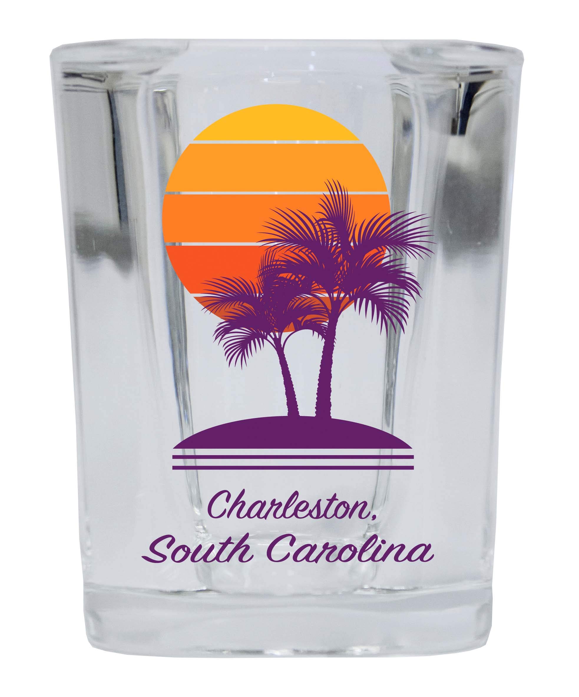 R and R Imports Charleston South Carolina Souvenir 2 Ounce Square Shot Glass Palm Design