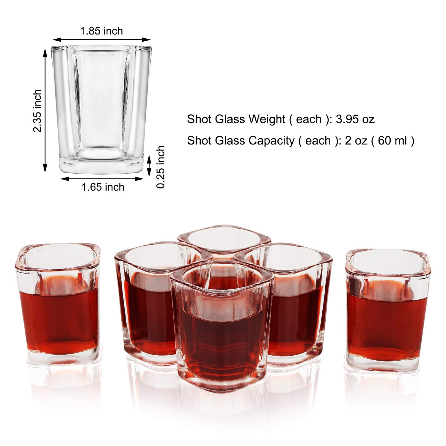 D&Z 6 Square Shot Glasses of Party, Bar, 2 oz Shooter Glass for Tequila and Vodka, Whiskey, Spirits, Liquors Shots ( 6 PCS )