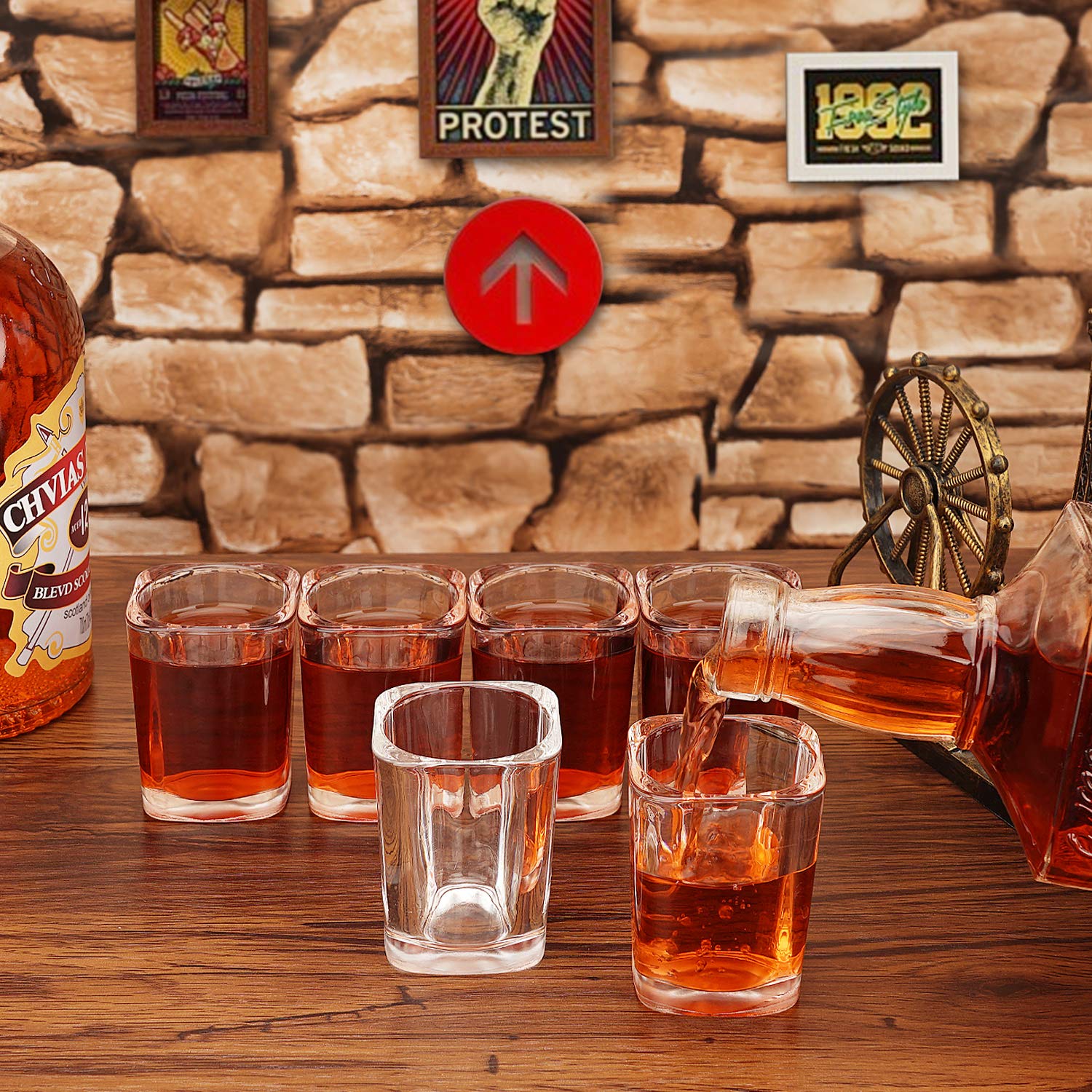 D&Z 6 Square Shot Glasses of Party, Bar, 2 oz Shooter Glass for Tequila and Vodka, Whiskey, Spirits, Liquors Shots ( 6 PCS )