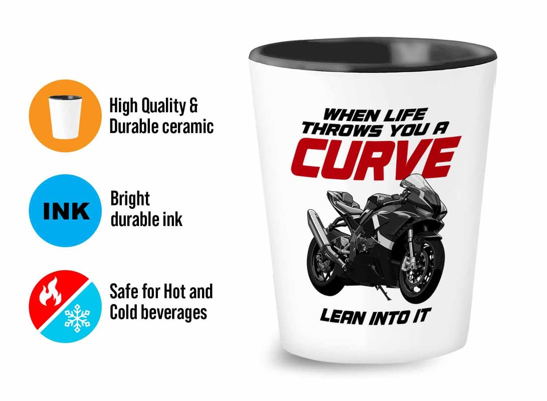 Bubble Hugs Rider Shot Glass 1.5oz - When ife Throws You A Curve - Bicycle Mountain Bike Activities Rider Outdoor Pedal Dirt Race Uphill Travelers