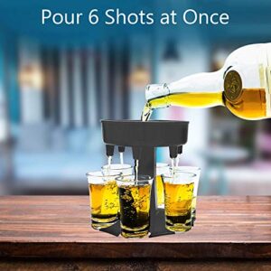 6 Shot Glass Alcohol Dispenser and Holder | Gray | Includes 6 Compatible Acrylic Shot Cups, Opener Tools, and Game Dice | Great for Parties, Bars, and Hosting | Multiple Wine Dispenser