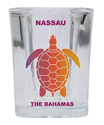 NASSAU The Bahamas Square Shot Glass Rainbow Turtle Design