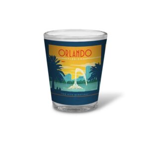 pumpernickel press tourist courts shot glass - single 2 oz with orlando, florida design