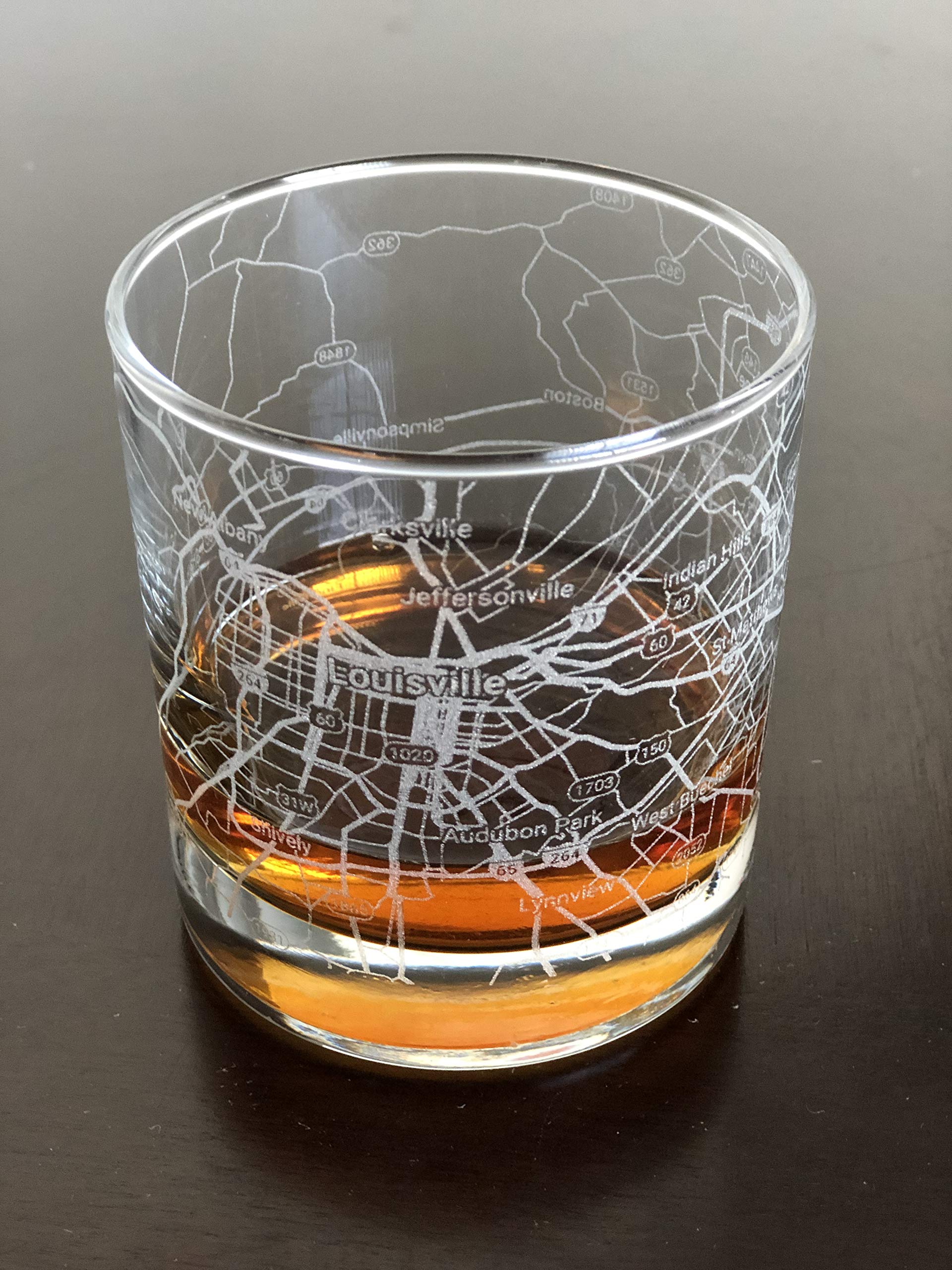 Rocks Whiskey Old Fashioned 11oz Glass Urban City Map Louisville Kentucky