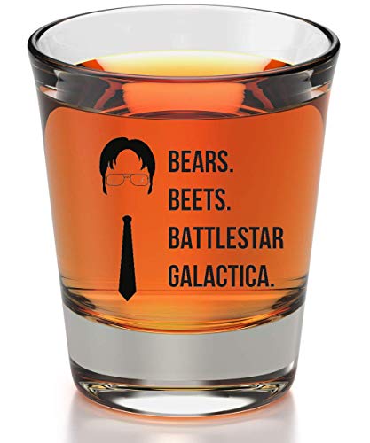 COOL AF Bears Beets Battlestar Galactica Shot Glass - The Office Merchandise | Funny Novelty Gift for Men and Women - Dunder Mifflin Inspired Shot Glasses