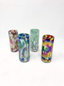 blue dorado design hand blown shot glasses from mexico - bdd - set of 4 (the confetti iridescent collection)