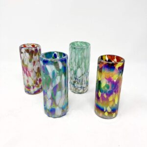 Blue Dorado Design Hand Blown Shot Glasses From Mexico - BDD - Set of 4 (The Confetti Iridescent Collection)