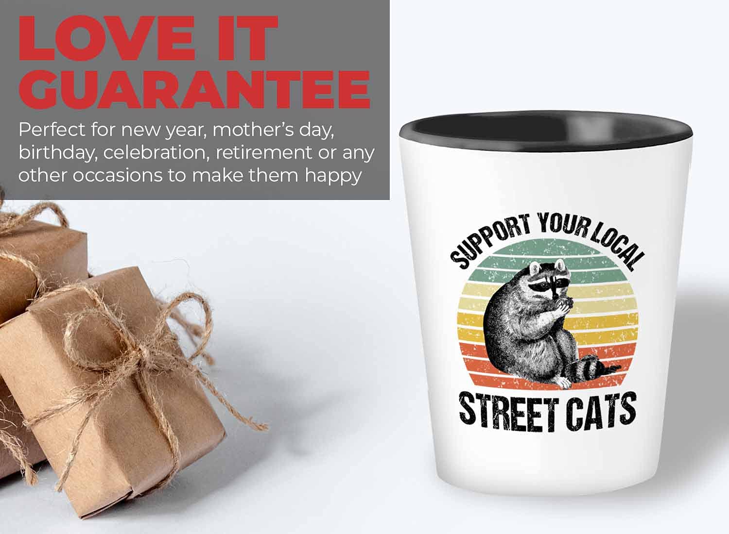 Bubble Hugs Pet Owner Shot Glass 1.5 oz - Support Your Local Street Cats - Sarcasm Trash Panda Racoon Cat Lover Funny Animal Scotish Kitty British