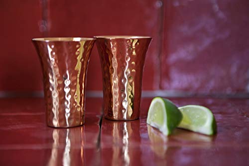 Alchemade Set of Two 2 Ounce 100% Pure Hammered Copper Shot Glasses - Jigger For Tequila, Rum, Gin, Vodka, or Whiskey for Bartenders or Your Home Bar