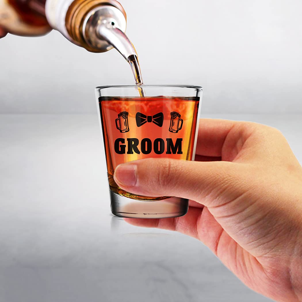 shop4ever Groom and Groom's Drinking Team Bow Tie Glass Shot Glasses Wedding Bachelor Party Shot Glasses (12 Pack, DT Bow Tie)