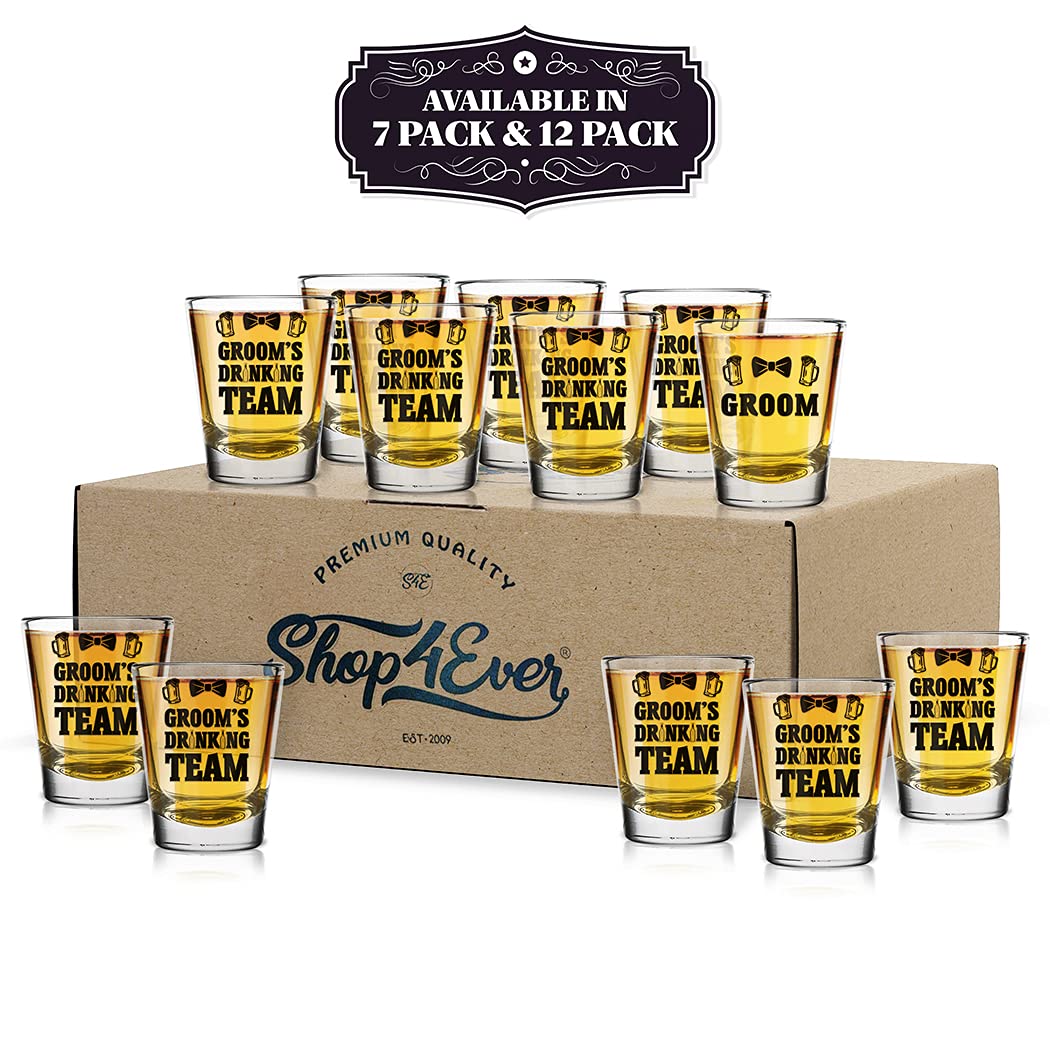 shop4ever Groom and Groom's Drinking Team Bow Tie Glass Shot Glasses Wedding Bachelor Party Shot Glasses (12 Pack, DT Bow Tie)