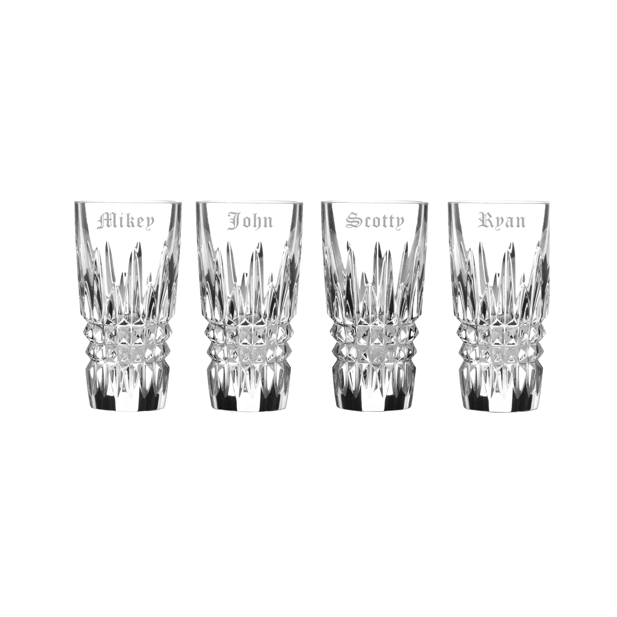 Waterford Personalized Lismore Diamond Shot Glasses, Set of 4 Custom Engraved Crystal 2oz Shot Glasses for Tequila, Liquor, Home Bar