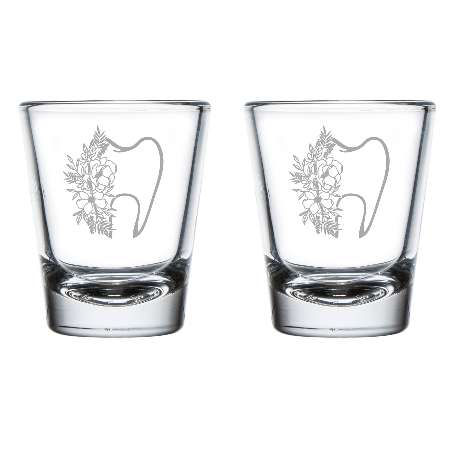 MIP Set of 2 Shot Glasses 1.75oz Shot Glass Floral Tooth Dentist Orthodontist Dental School Student Grad Hygienist Assistant Gift