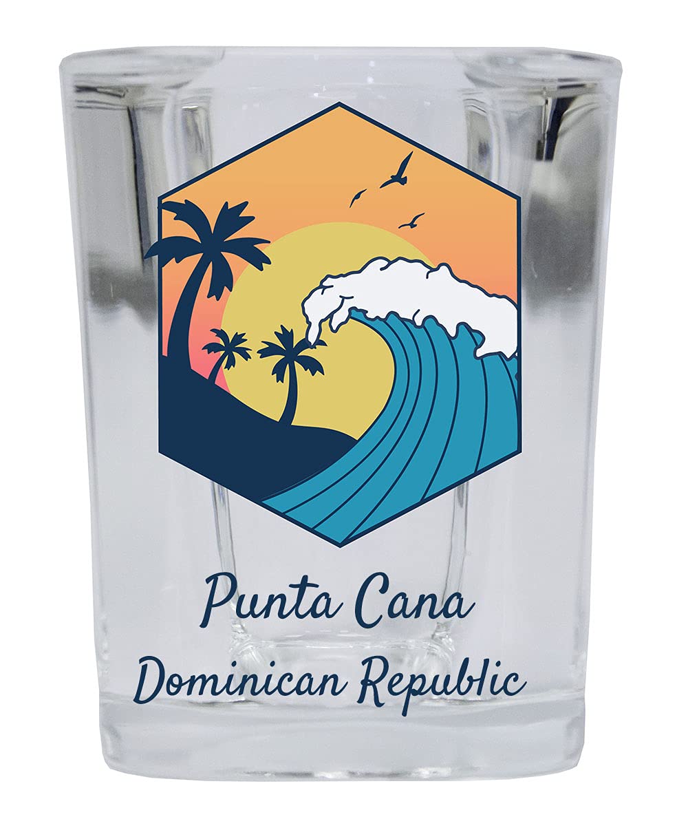 R and R Imports Punta Cana Dominican Republic 2 Ounce Square Base Liquor Shot Glass Wave Design