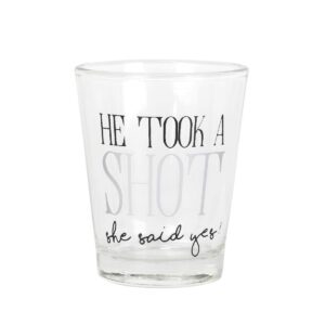 enesco our name is mud she said yes wedding shot glass, 2 ounce, clear