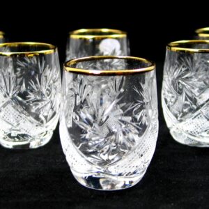 SET of 6 Russian Cut Crystal Shot Shooter Glasses 24K Gold Rimmed 1.7 Oz. Vodka Liquor Old-fashioned Glassware Hand Made