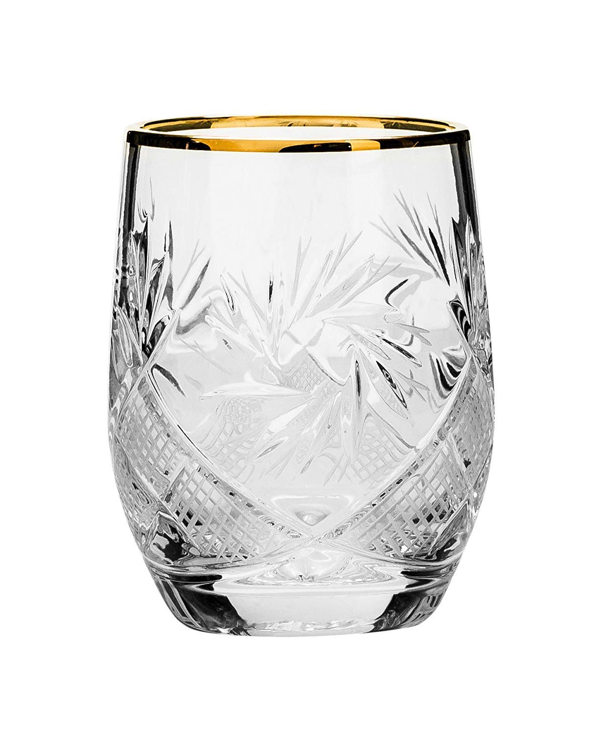 SET of 6 Russian Cut Crystal Shot Shooter Glasses 24K Gold Rimmed 1.7 Oz. Vodka Liquor Old-fashioned Glassware Hand Made