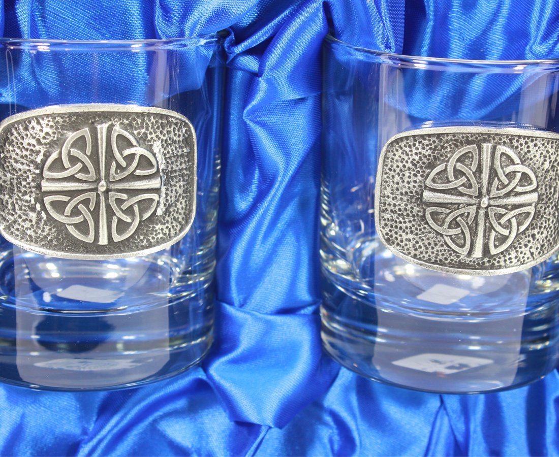 Trinity Knot Irish Whiskey Glasses Quadruple Trinity Set of Two Made in Ireland