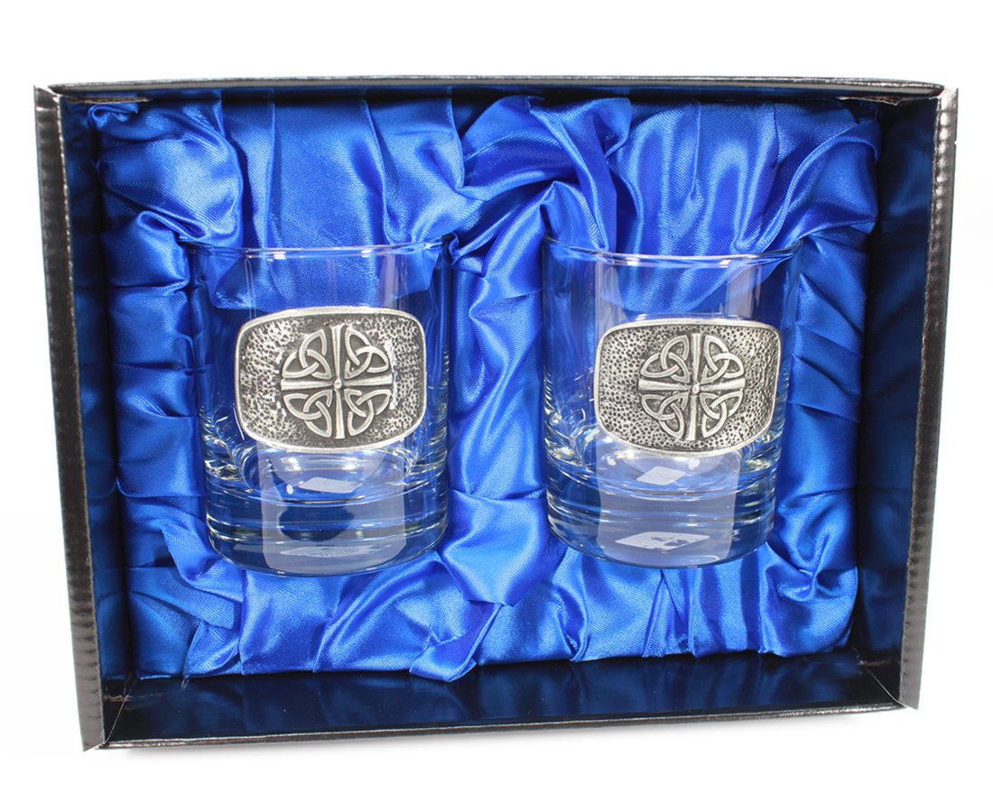 Trinity Knot Irish Whiskey Glasses Quadruple Trinity Set of Two Made in Ireland