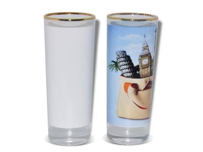 12 Pieces 1.5oz Sublimation Blank Long Shot Glass Bar drink alcohol Tequila Brandy with Golden Rim (4'' x 2'')