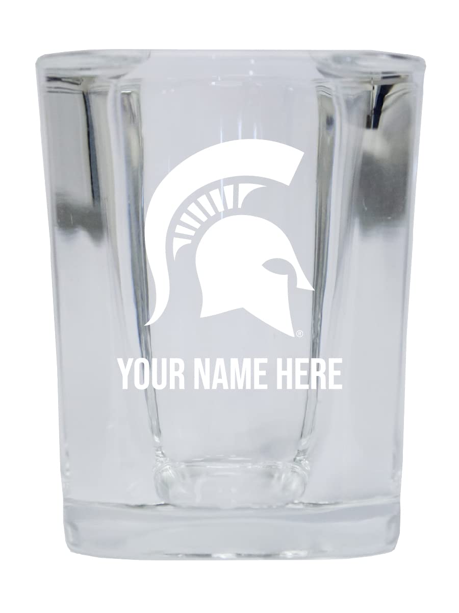 Personalized Customizable Michigan State Spartans Etched Square Shot Glass 2 oz With Custom Name (1) Officially Licensed Collegiate Product